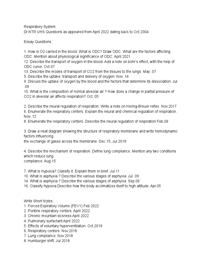 Respiratory | PDF | Respiratory System | Hypoxia (Medical)