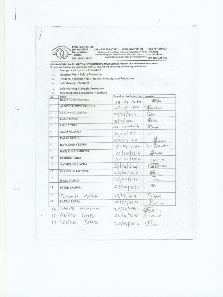 Procedures Distribution Register | PDF