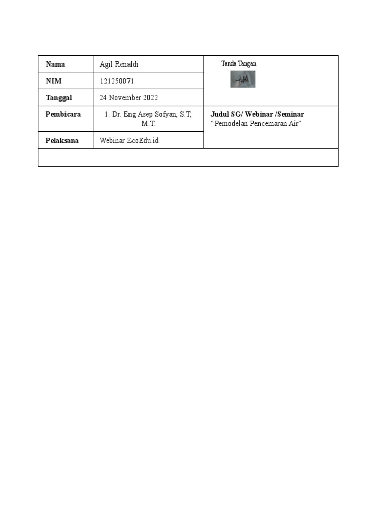 Pemodelan Pencemaran Air - 121250071 - Agil Renaldi | PDF