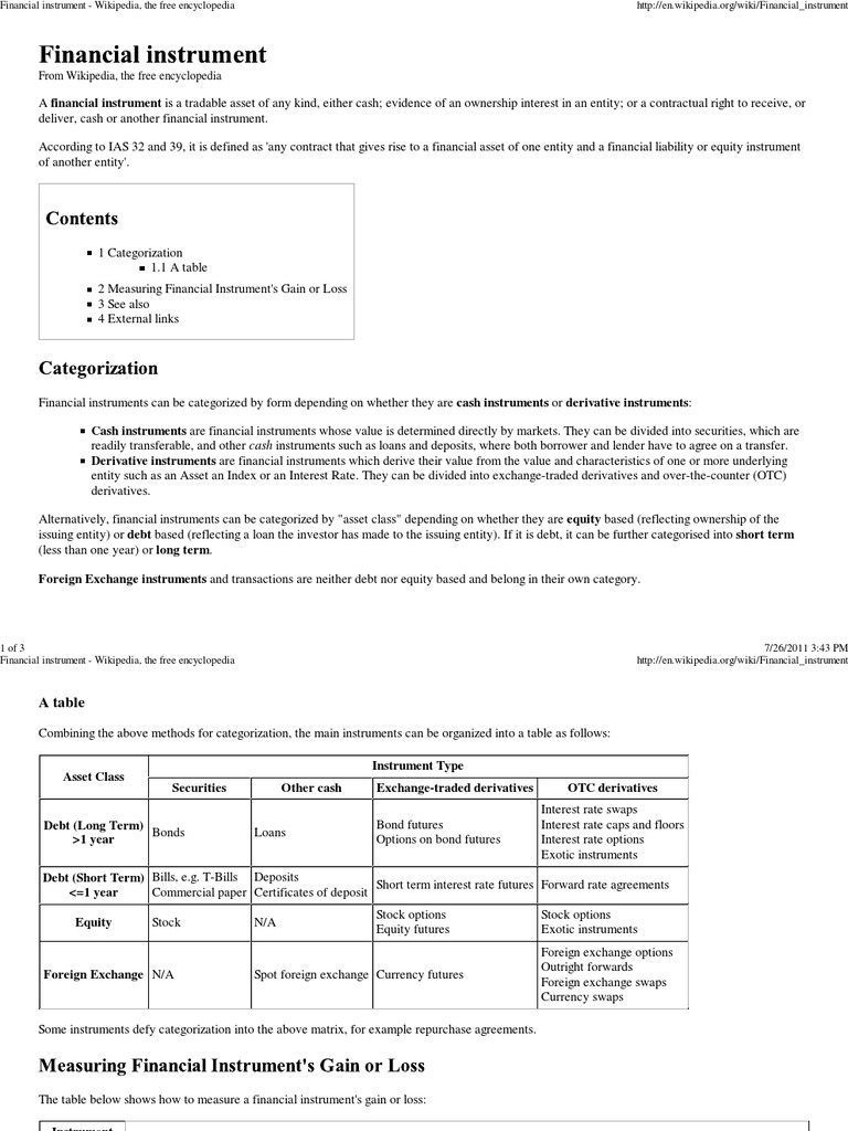 Classification and Measurement of Financial Instruments: An Overview ...