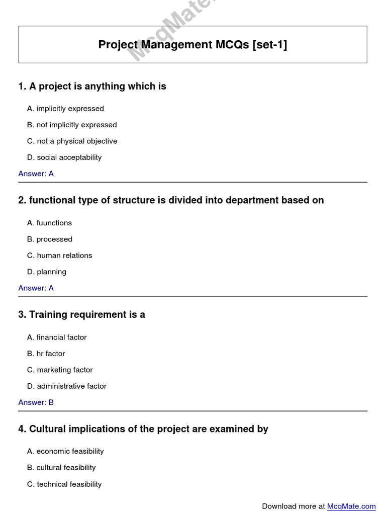 Project-Management Solved MCQs (Set-1) | PDF | Market (Economics ...