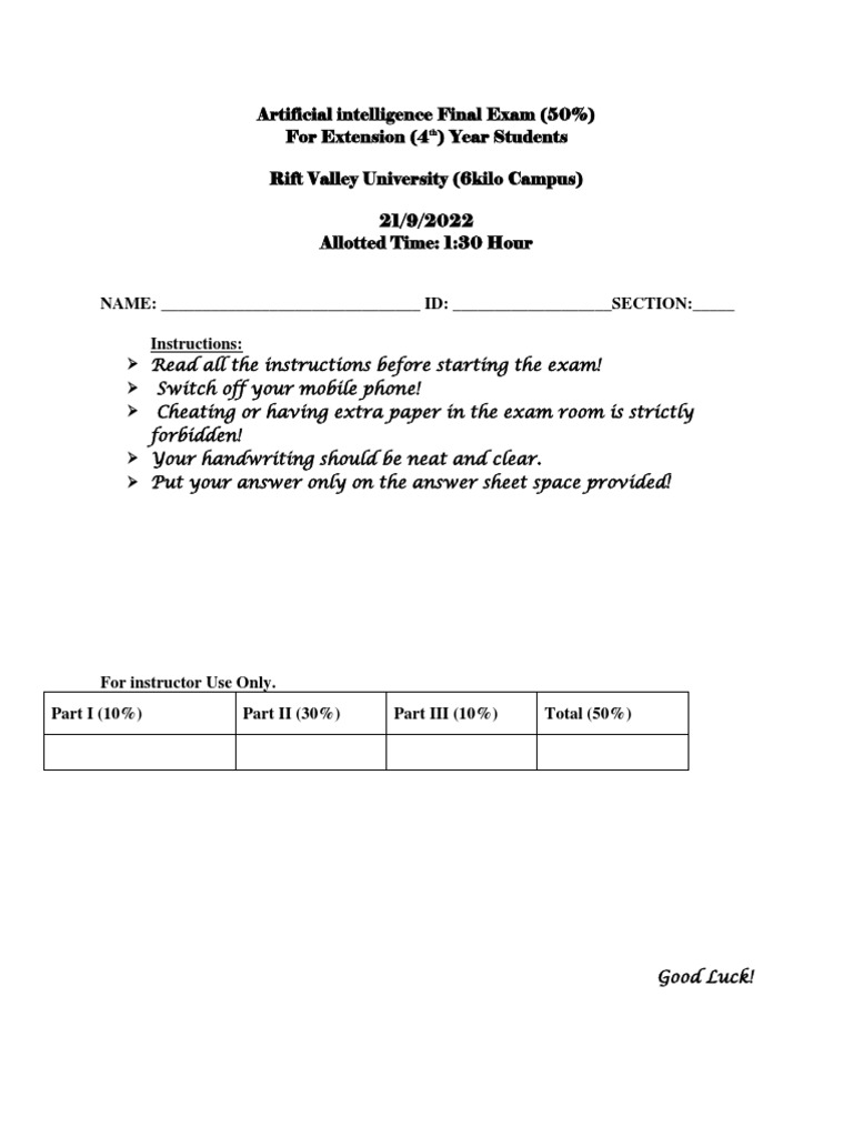 AI Final Exam For 6kilo. | PDF | Artificial Intelligence | Intelligence (AI) & Semantics