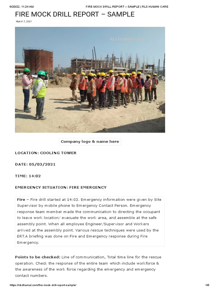 Fire Mock Drill Report - Sample - Rls Human Care | PDF | Emergency ...