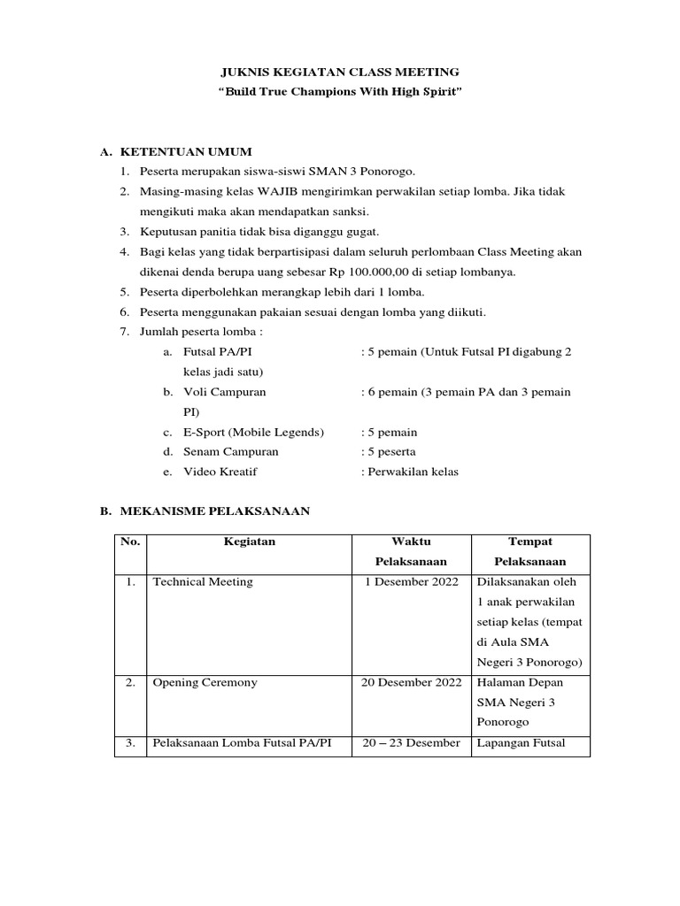 Juknis Kegiatan Class Meeting 2023 | PDF