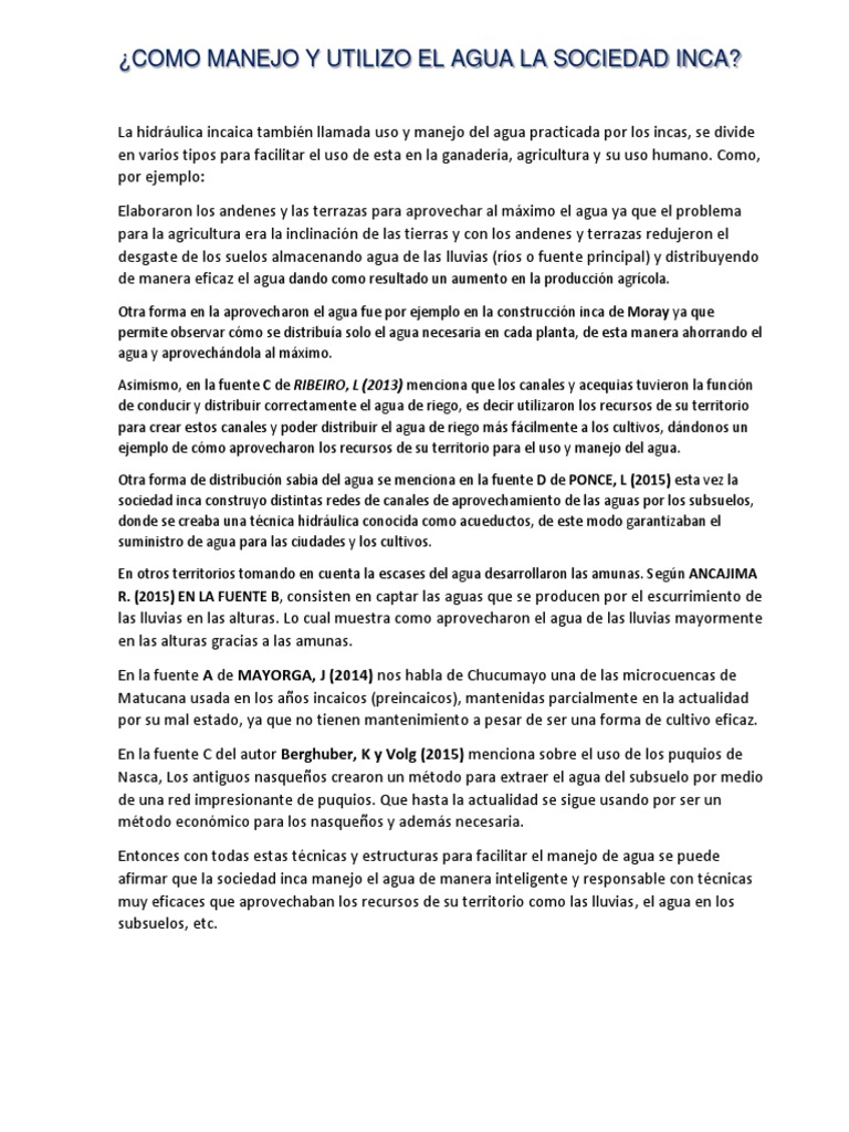 Como Manejo y Utilizo El Agua La Sociedad Inca | PDF | Imperio Inca | Agua