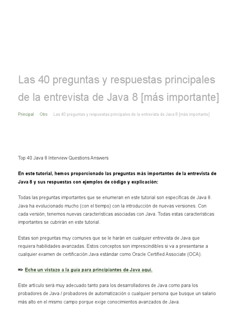 Las 40 preguntas y respuestas principales de la entrevista de Java 8 [más importante] - Otro ...