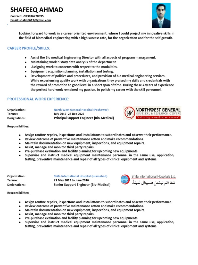 Shafiq CV | Download Free PDF | Biomedical Engineering | Health Care