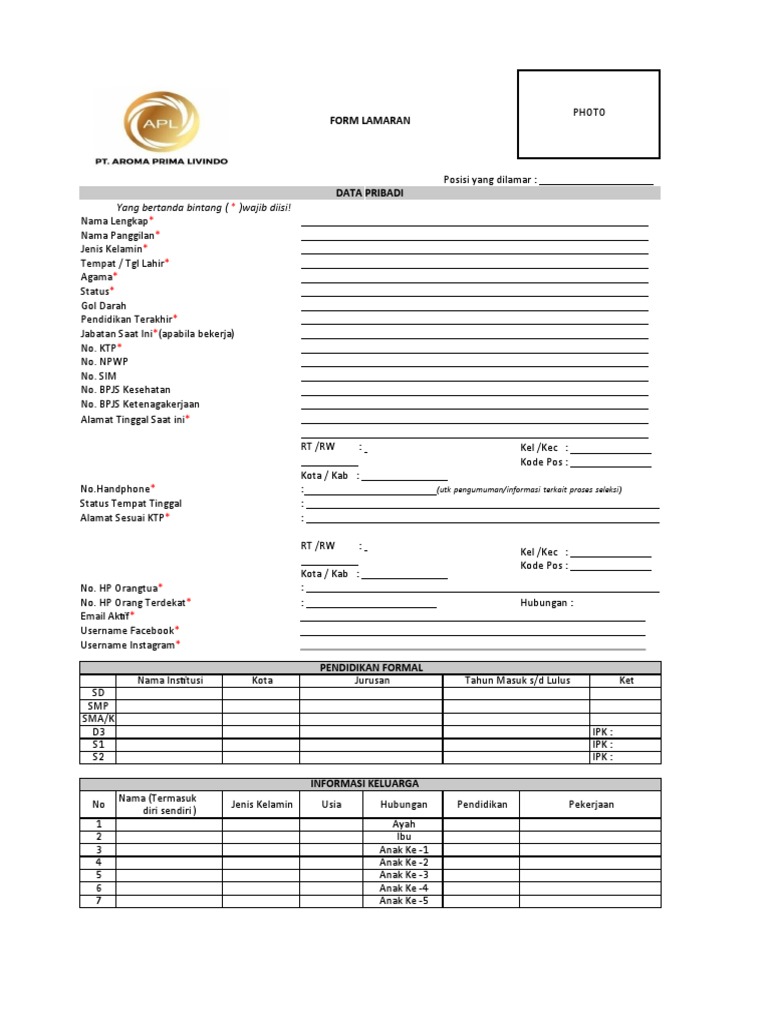 Form Formulir Lamaran APL | PDF