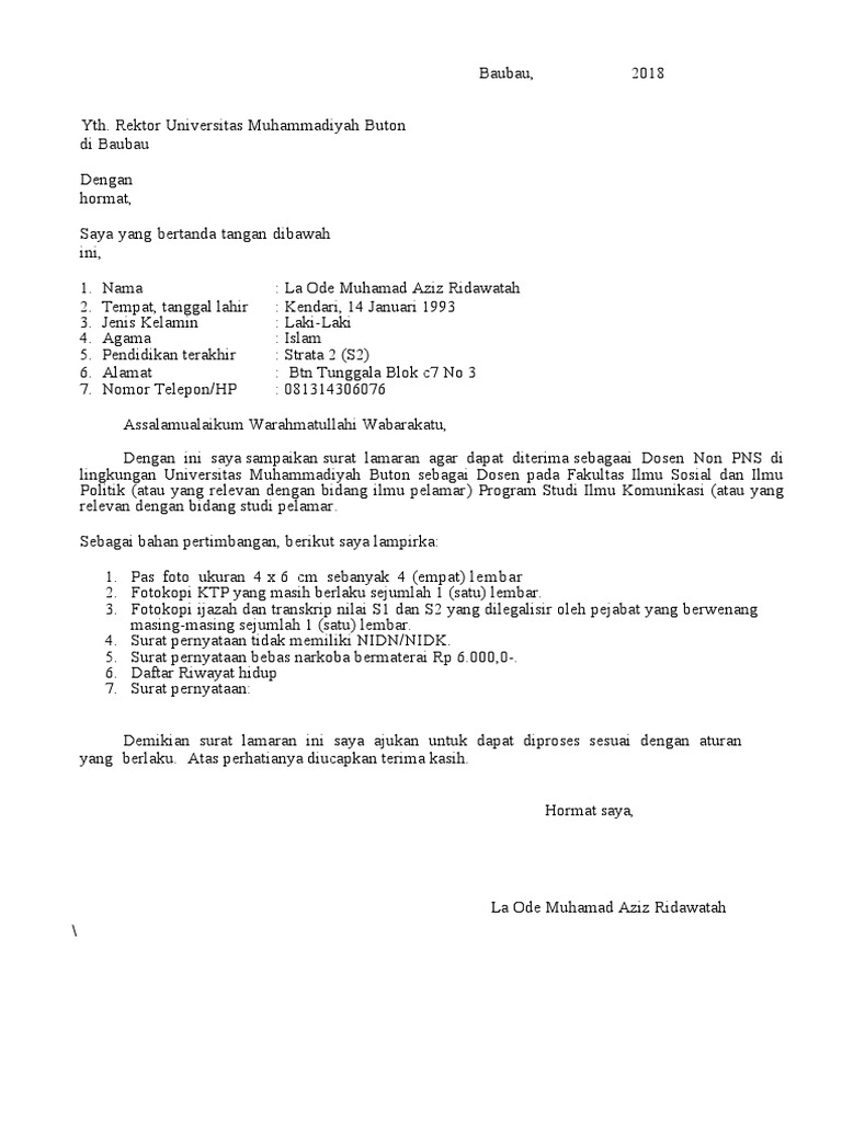 Surat Lamaran Dosen | PDF