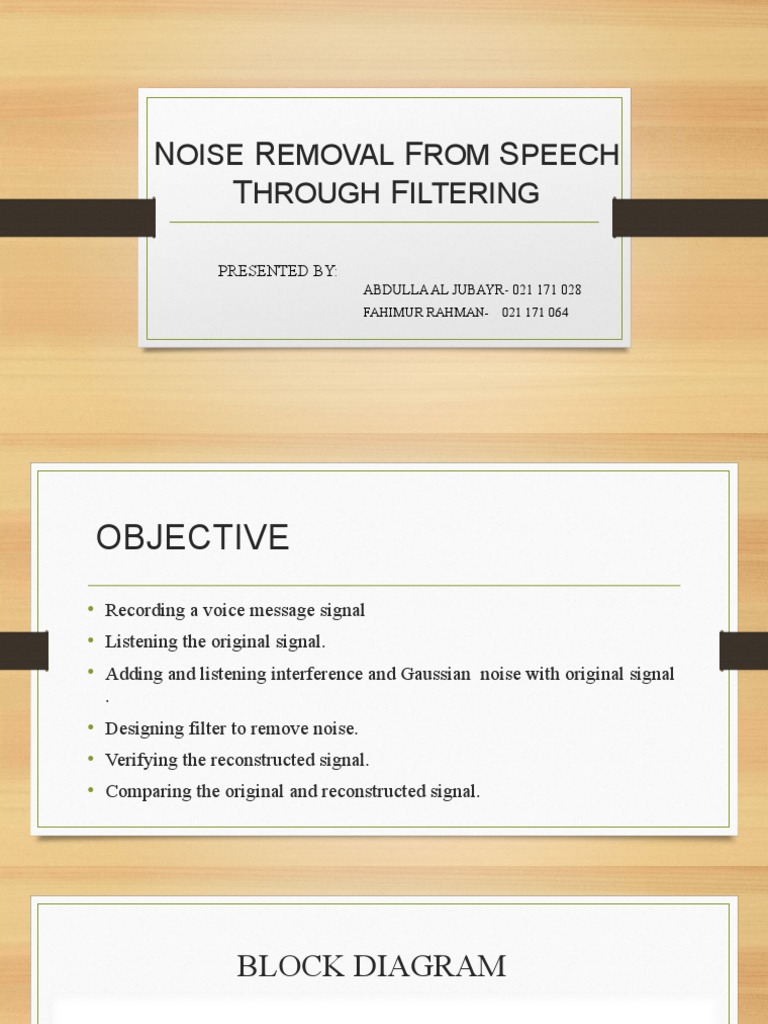 Noise Removal From Speech Through Filtering | PDF