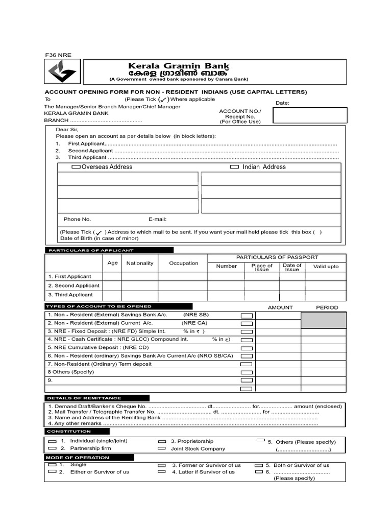 Account Opening Form For Non Resident Indians | PDF | Cheque | Banks