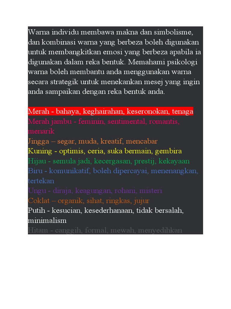 Warna Individu Membawa Makna Dan Simbolisme | PDF