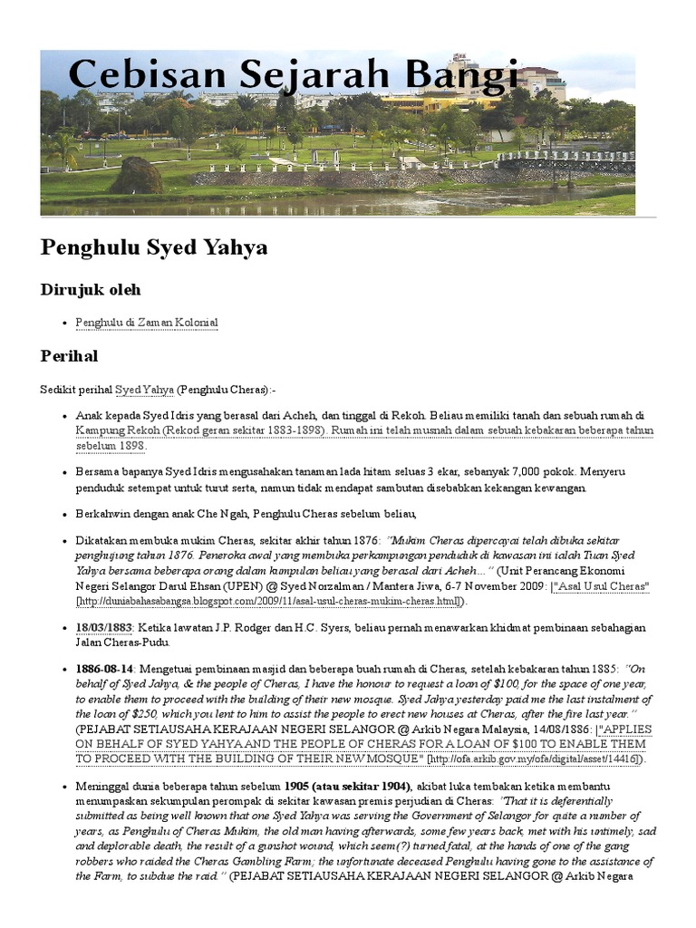 Penghulu - Syed - Yahya (Cebisan Sejarah Bangi) | PDF