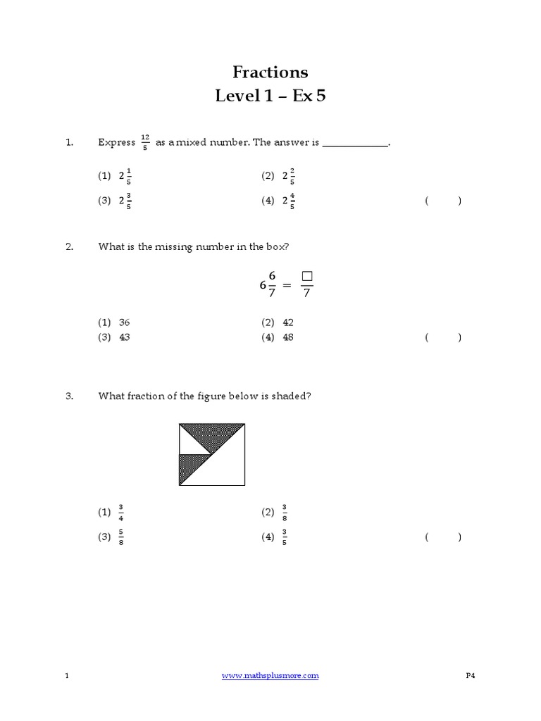 P4 Fractions L1 Ex5 | PDF | Division (Mathematics)
