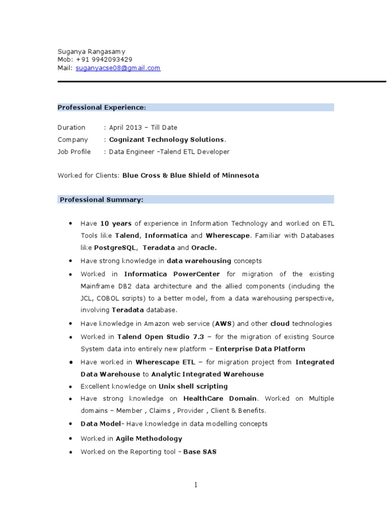Data Engineer Resume: Talend & ETL Expert | PDF | Data Management ...