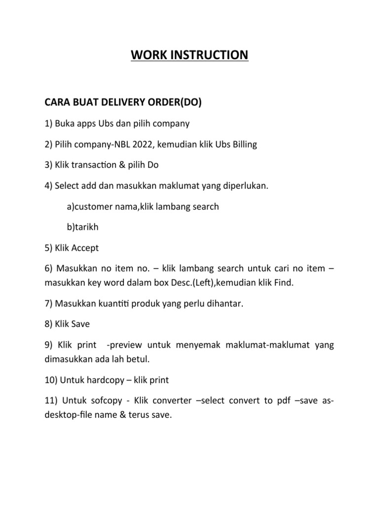 Work Instruction | PDF