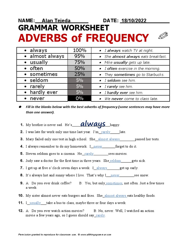 ACTIVIDAD Third Person Singular Verb & Adverbs PARTE 2 | PDF | Syntax ...