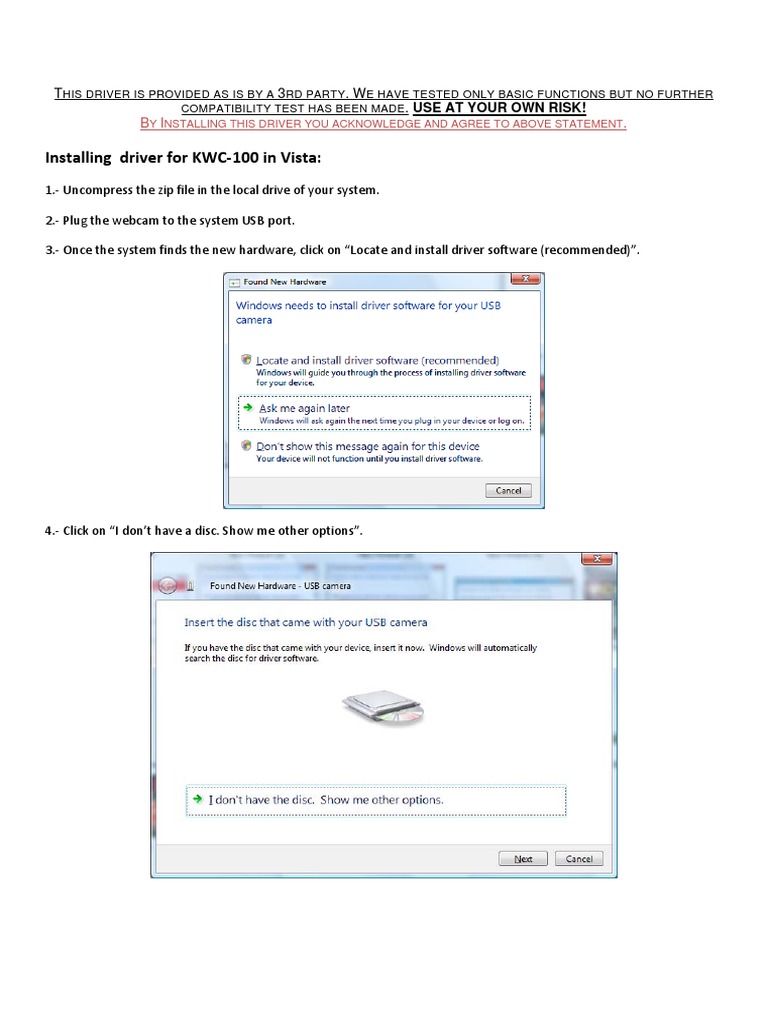 Installation Guide KWC-100-101 Vista | PDF | Windows Vista | Device Driver
