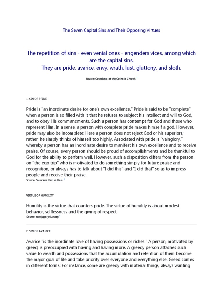 Seven Capital Sins and Their Virtues | PDF | Seven Deadly Sins | Anger