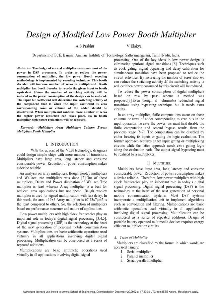 Design of Modified Low Power Booth Multiplier | PDF | Teaching Methods & Materials | Computers