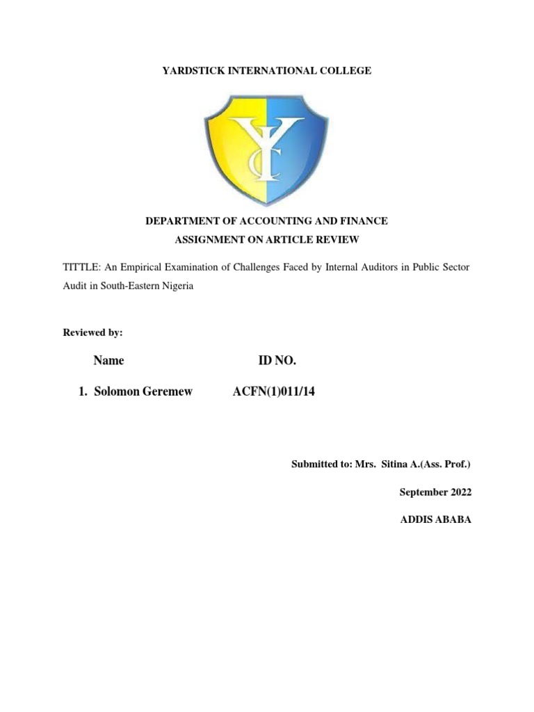 Article Review Yardstick International College by Solomon | PDF | Audit ...