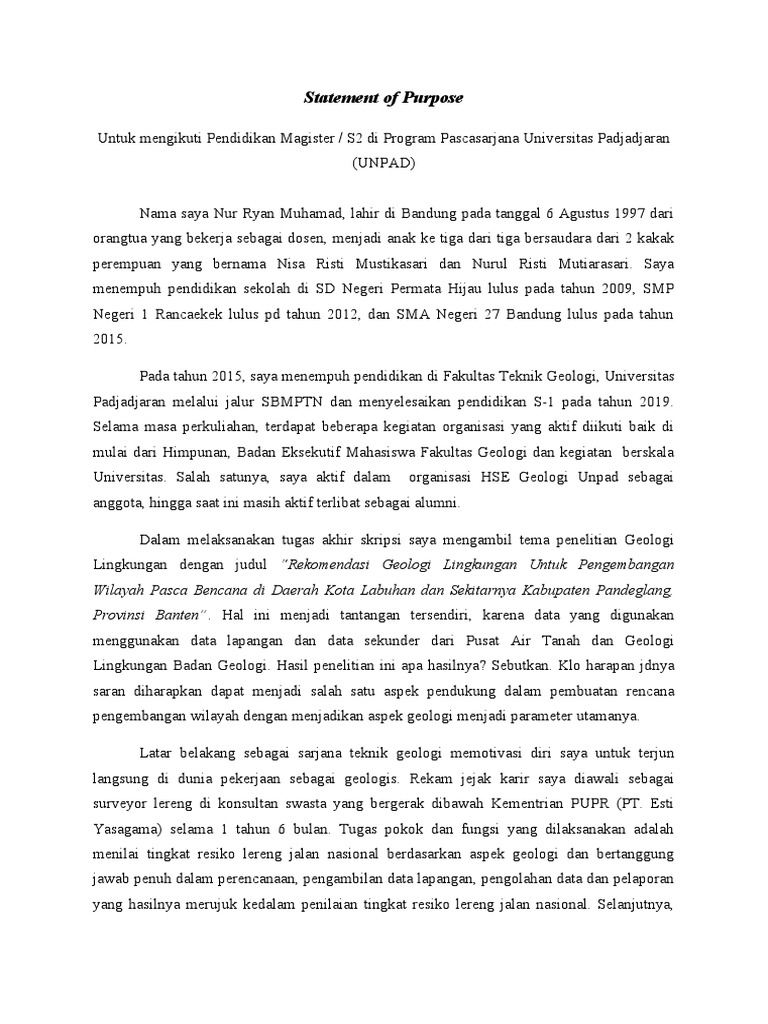 Statement of Purpose - Nur Ryan Muhamad | PDF
