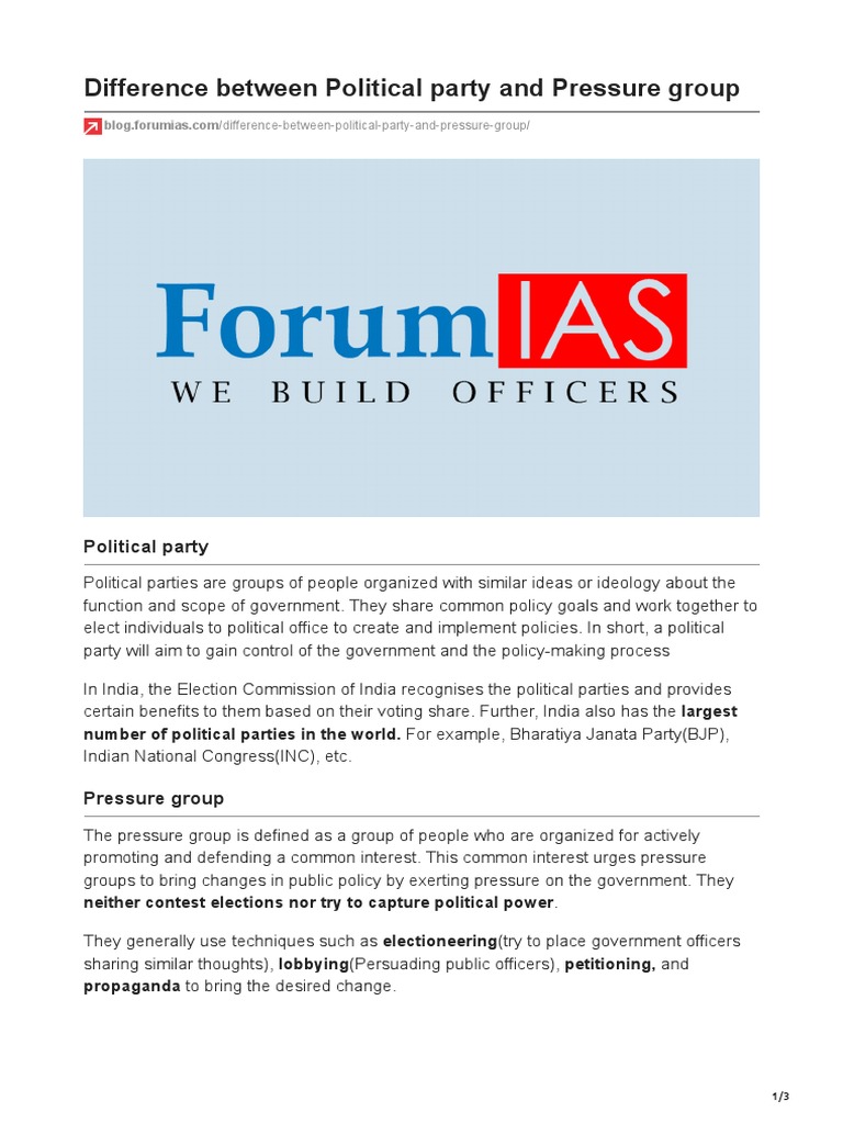 Difference Between Political Party and Pressure Group | PDF | Advocacy ...