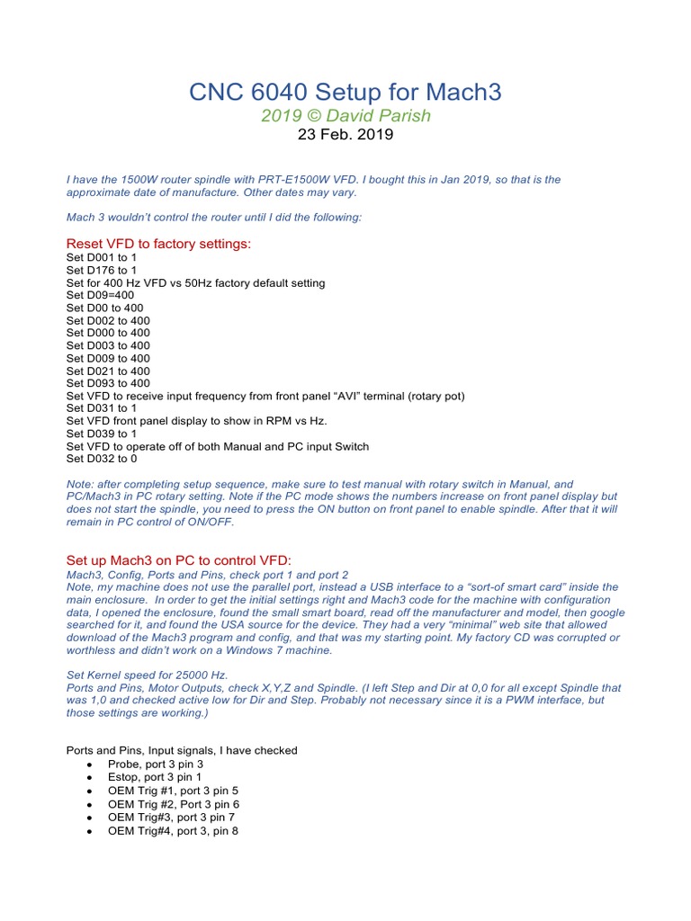 CNC 6040 Setup For Mach3 | PDF | Personal Computers | Electronics