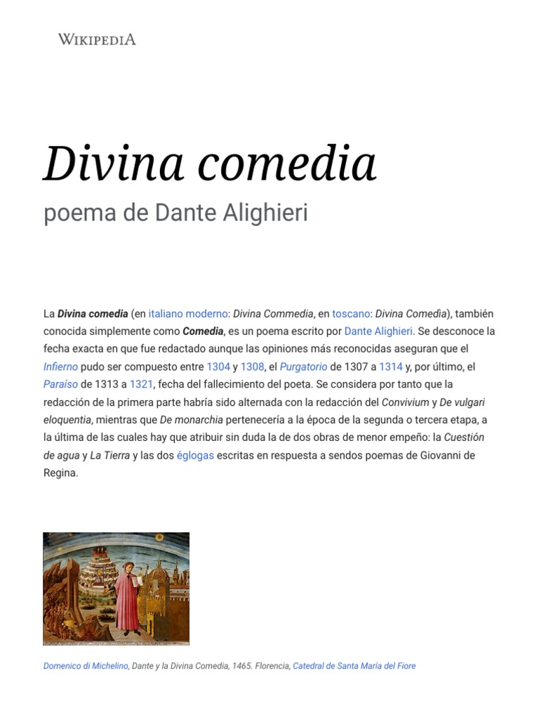 Divina Comedia - Wikipedia, La Enciclopedia Libre | PDF | Divina Comedia