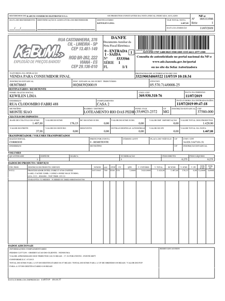 nfe (2) | PDF | Recibo | Documentos empresariais