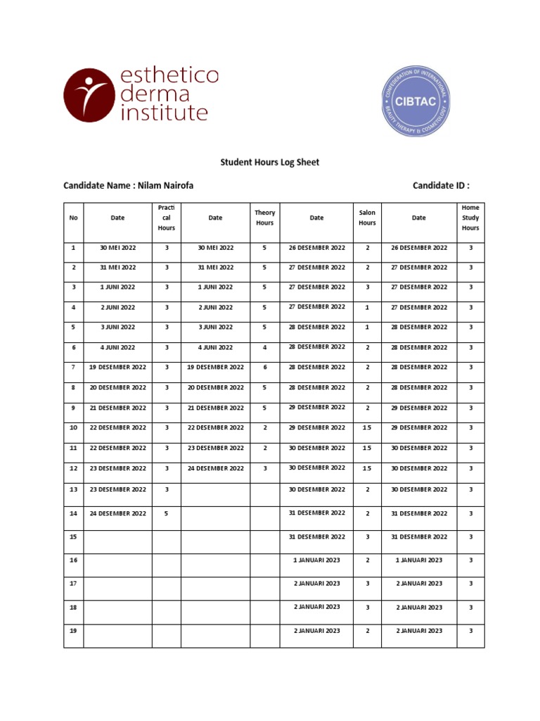 Student Hours Log Sheet FIX Dr. Nilam | PDF