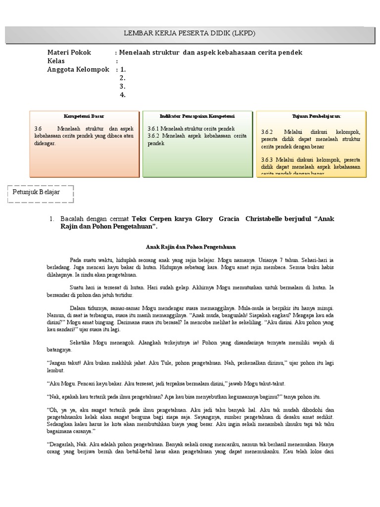 LKPD STRUKTUR CERPEN Fiks Print | PDF