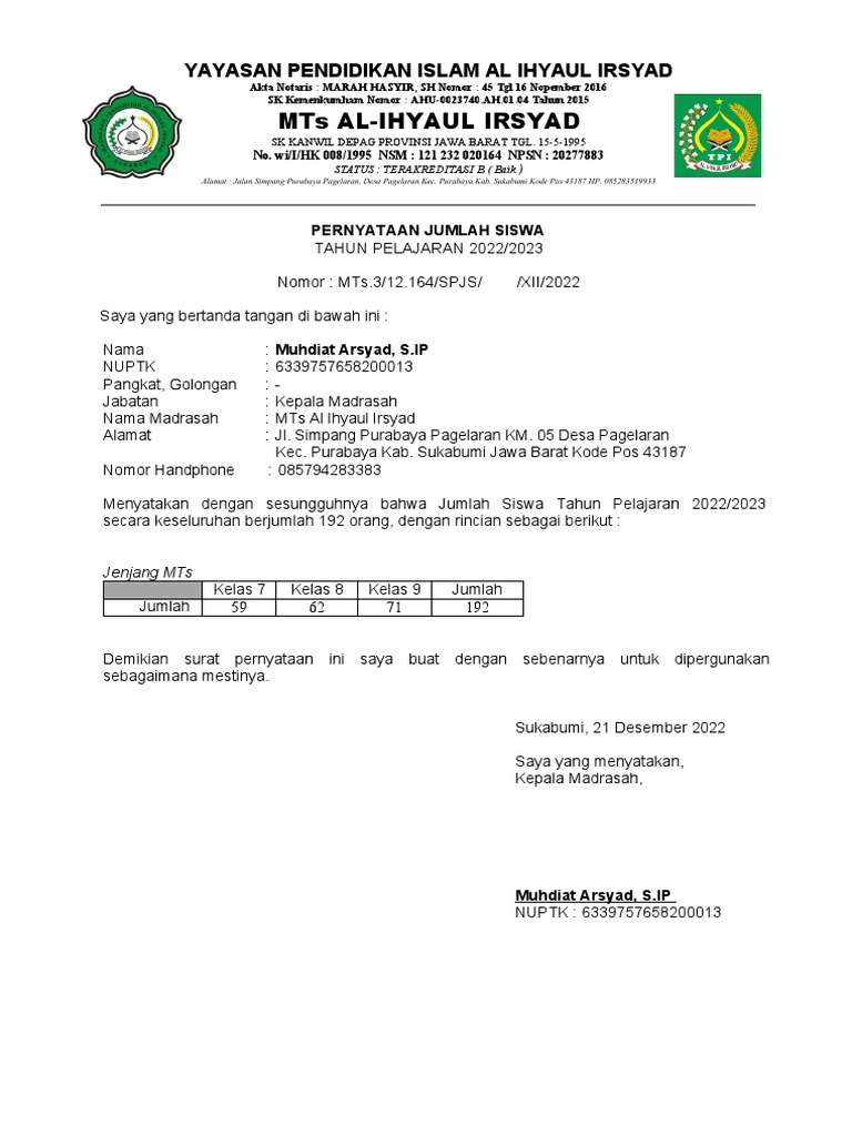 Form Surat Pendataan EMIS & PDUM 2022-2023 | PDF