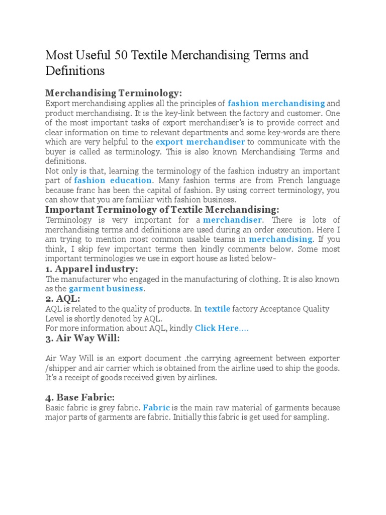 Most Useful 50 Textile Merchandising Terms and Definitions | PDF | Trade | Economies