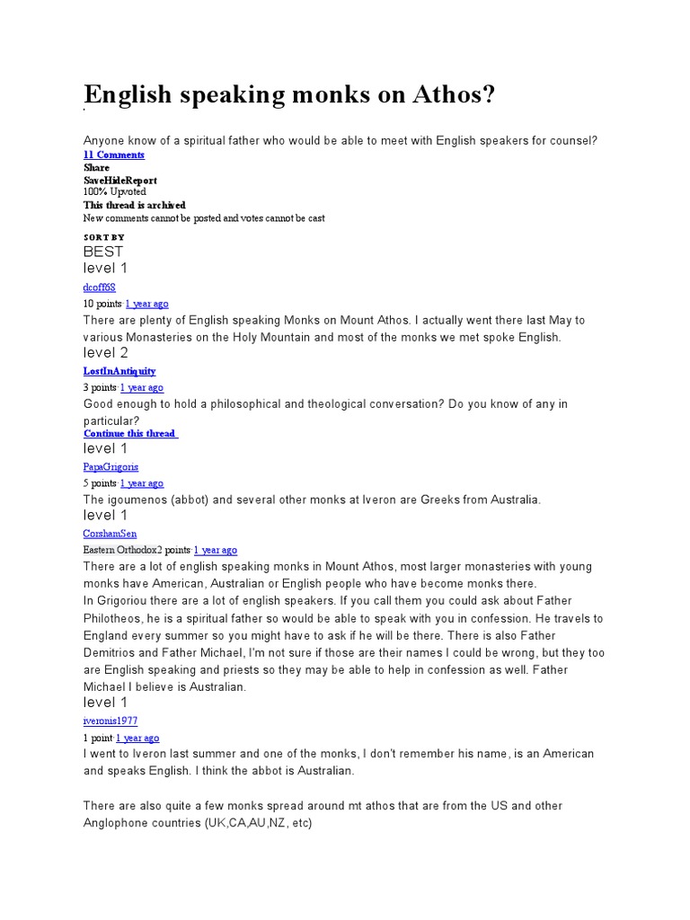 English Speaking Monks Mount Athos | PDF