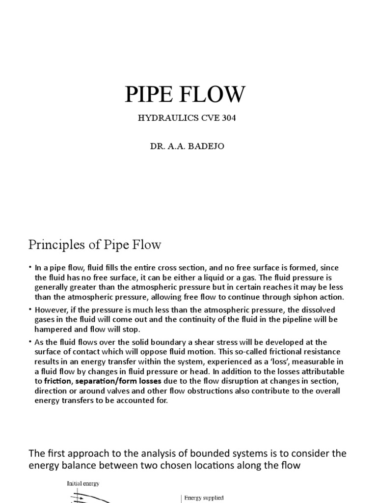 Principle of Pipe Flow | PDF | Fluid Dynamics | Chemistry