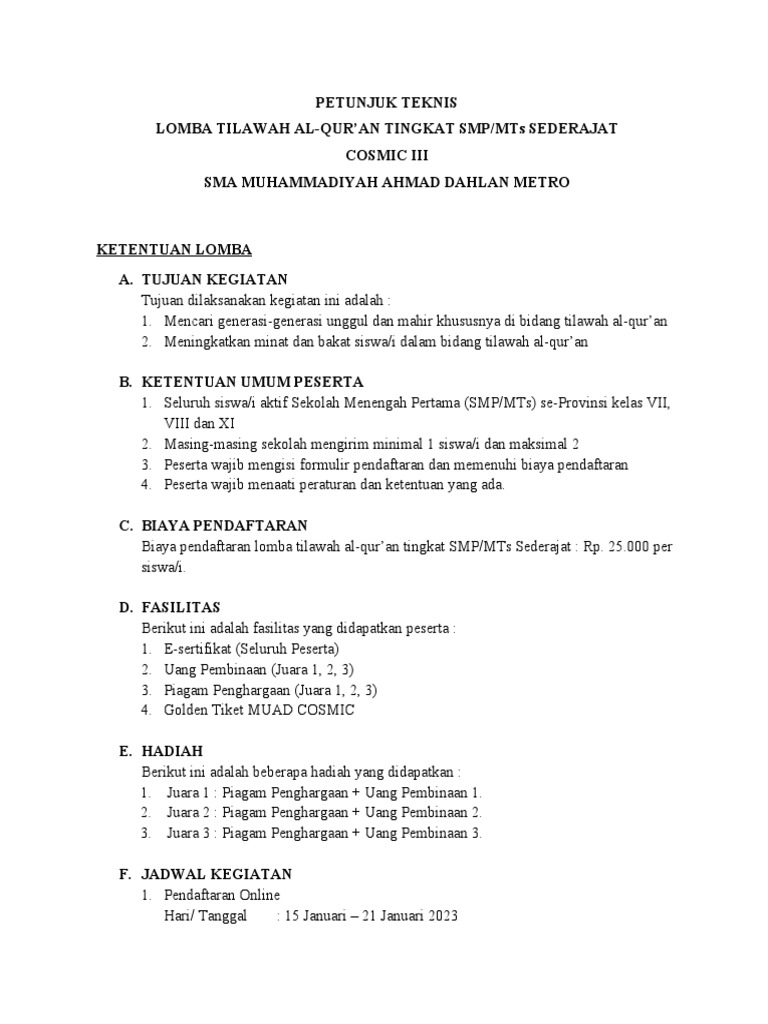 Petunjuk Teknis Pelaksanaan Lomba Murottal | PDF Petunjuk Teknis Pelaksanaan Lomba Murottal | PDF