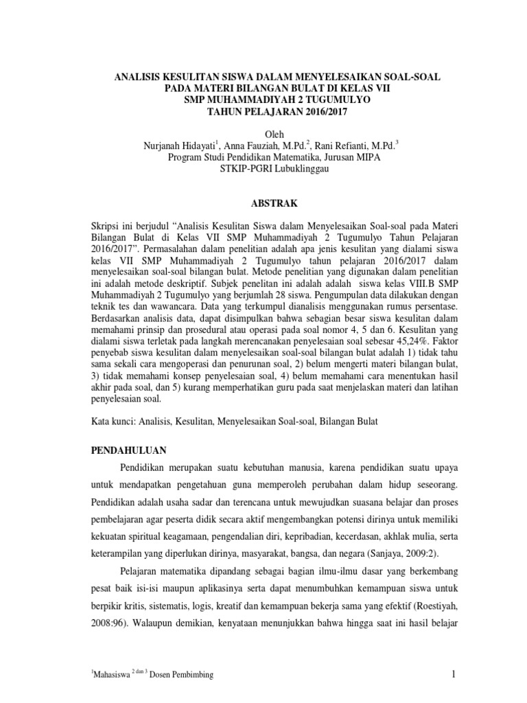 Analisis Kesulitan Siswa Dalam Menyelesaikan Soal-Soal | PDF