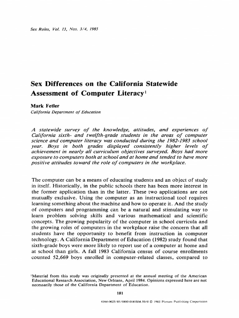 Fetler, M. (1985) - Sex Differences On The California Statewide ...