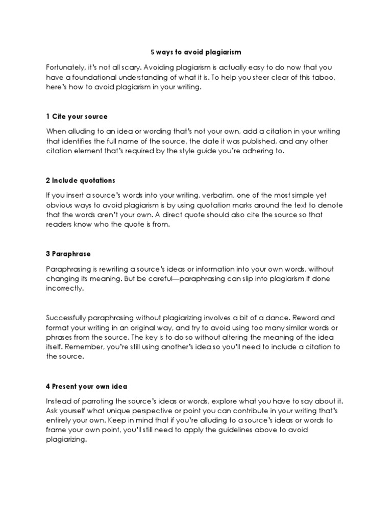 5 ways avoid plagiarism writing | PDF | Plagiarism | Citation