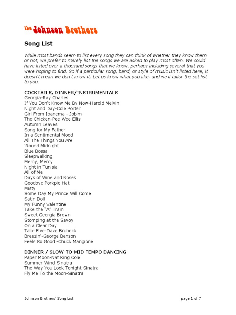 A Carefully Curated Collection of Crowd-Pleasers: The Johnson Brothers' Extensive Song List ...