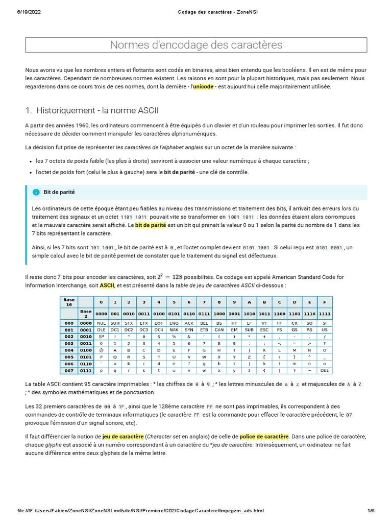 Normes de codage des caractères ASCII à UTF-8 | PDF | ASCII | Codage ...