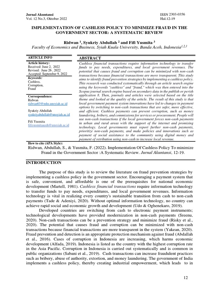 Ridwan2022 IMPLEMENTATION OF CASHLESS POLICY STRATEGIES TO MINIMIZE FRAUD IN THE GOVERNMENT ...