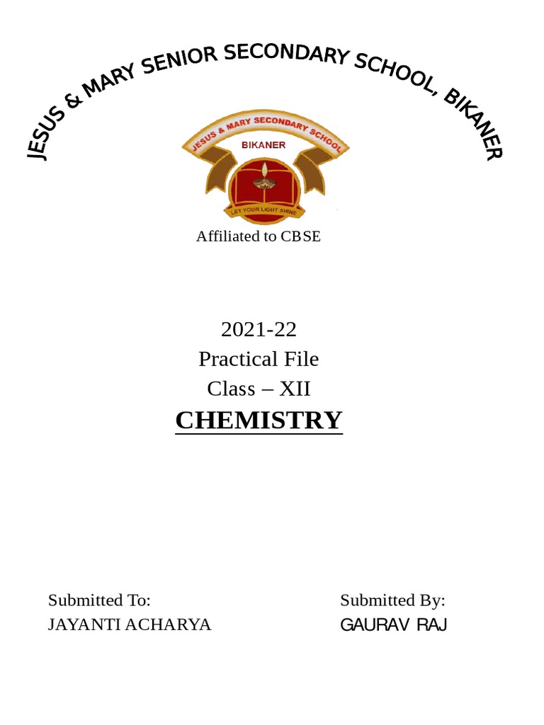 CBSE Class 12 Chemistry Practical File 2021-22 | PDF