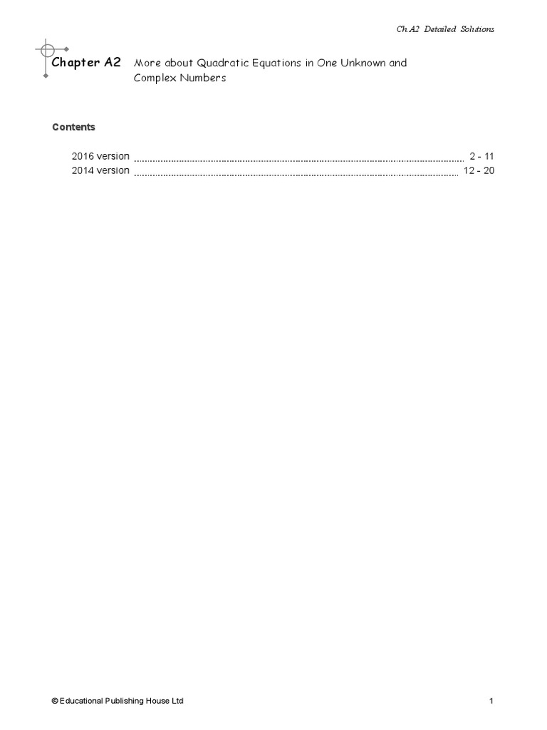 Chapter A2: More About Quadratic Equations in One Unknown and Complex ...