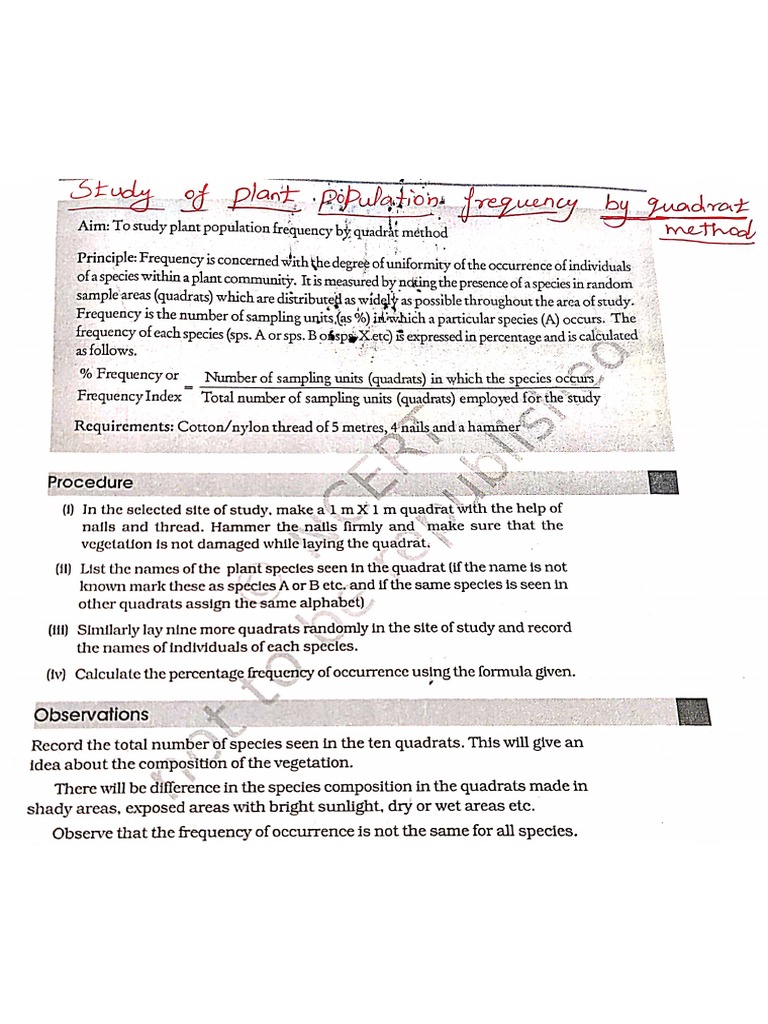 Population Frequency by Quadrat Method | PDF