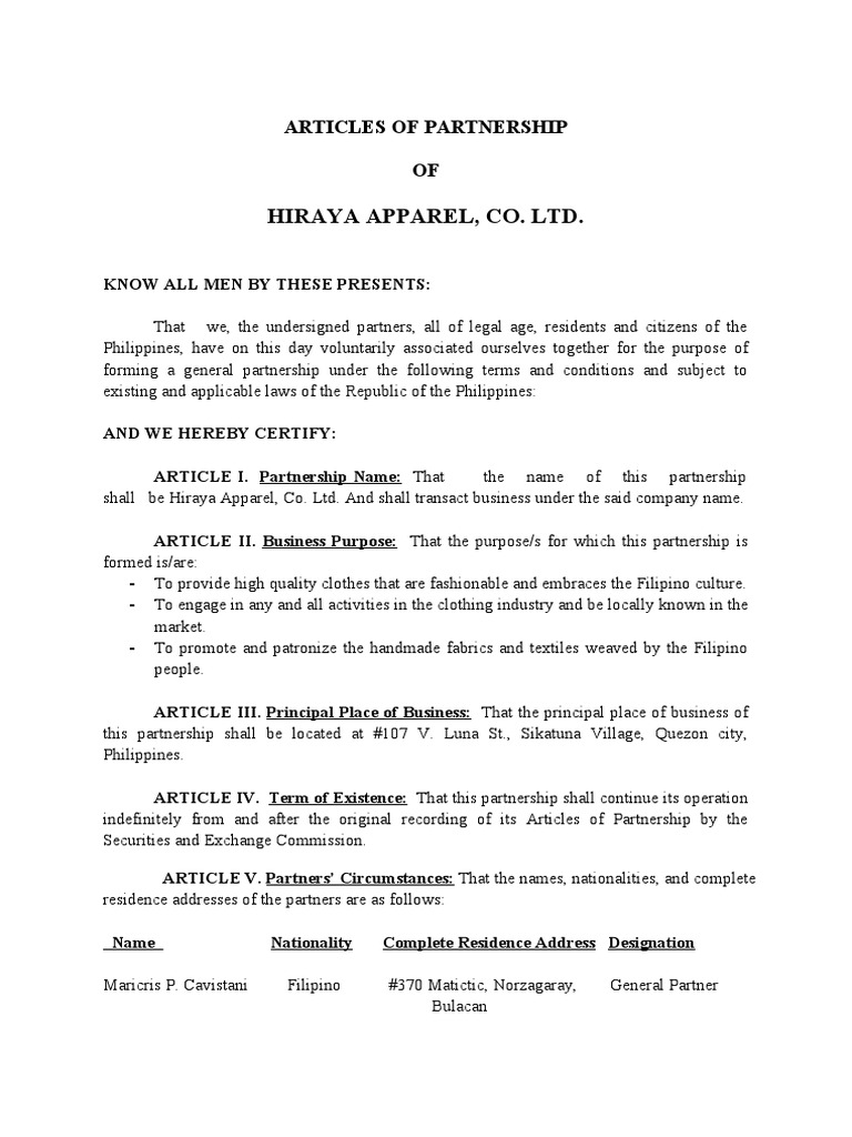 Articles of Limited Partnership | PDF | Partnership | Justice