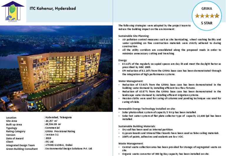 ITC Kohenur Case Study Card Final | PDF | Green Building ...