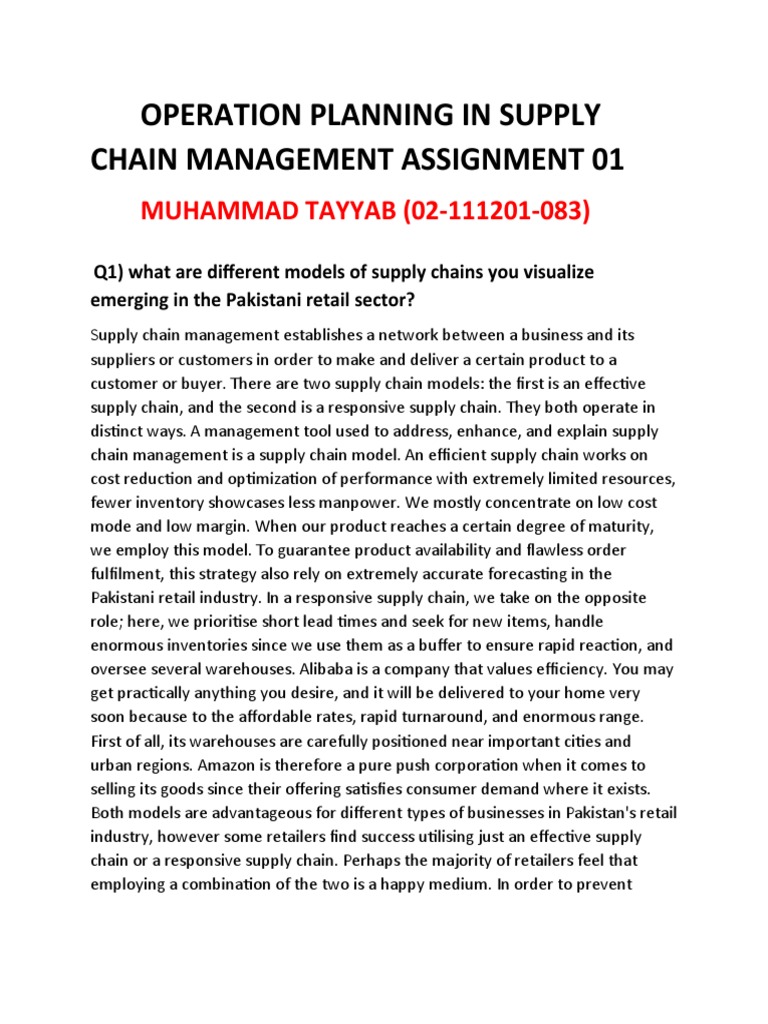 Operation Planning in Supply Chain Management Assignment 01 (Repaired) | PDF | Supply Chain ...