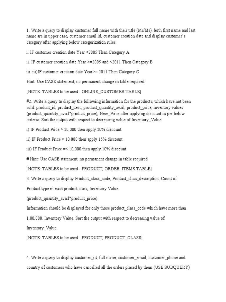 SQL Project Questions | PDF | Business SQL Project Questions | PDF | Business